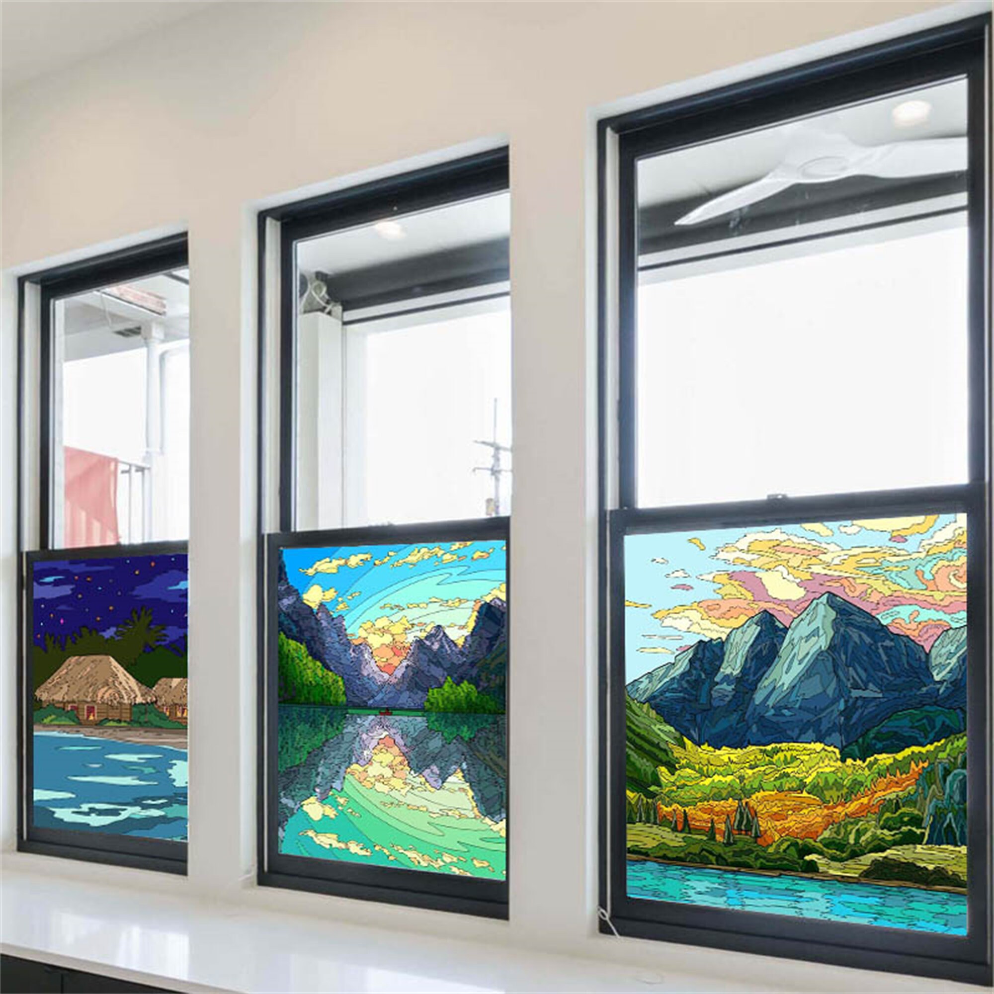 Window Film Frosted Stained Glass Films,customized Scenery Sun Starry ...