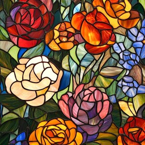 Custom Stained Glass Rose Window Film | Elegant Floral Privacy ...