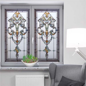 Custom-sized Retro Geometry Window Film: Frosted Stained Glass Static ...
