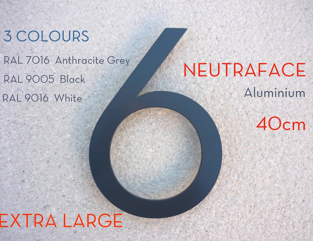 NEUTRAFACE Extra Large Aluminium House Number - 40cm Height Modern ...