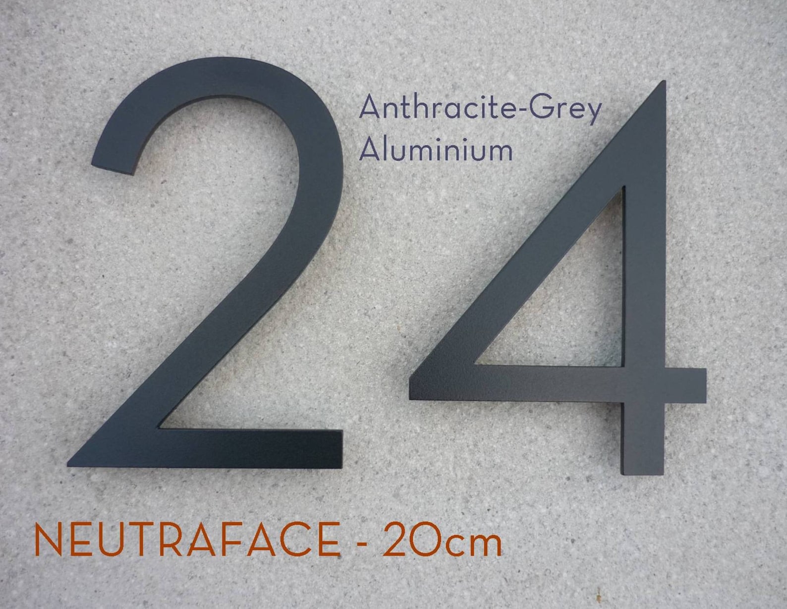NEUTRAFACE Anthracite GREY Aluminium House Number PAIR 20cm Height ...