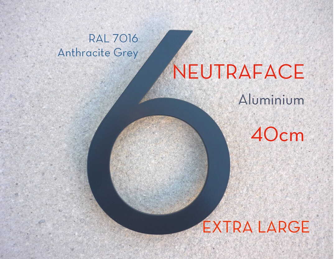 NEUTRAFACE Extra Large Aluminium House Number - 40cm Height Modern ...