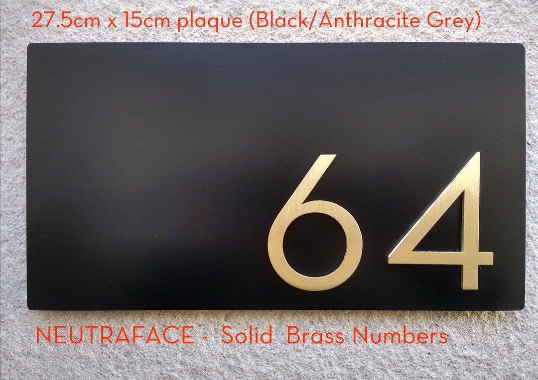 BRASS Neutraface Modern House Number Sign / BLACK House Plaque ...