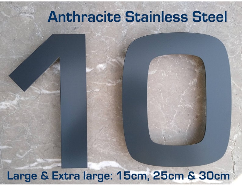 LARGE - EXTRA LARGE Anthracite Stainless Steel House Number - 15cm ...