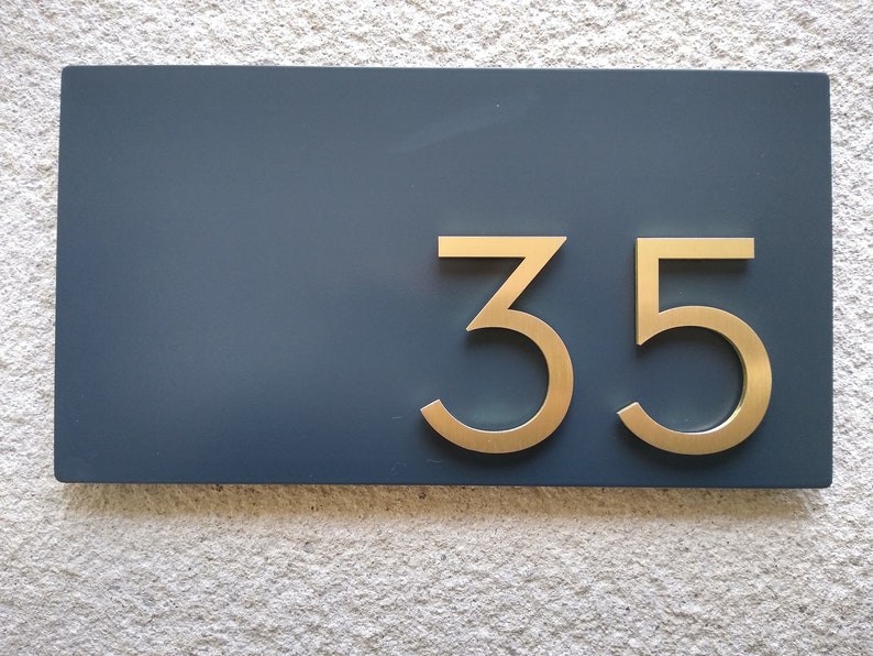 BRASS Neutraface Modern House Number Sign / BLACK House Plaque - Etsy