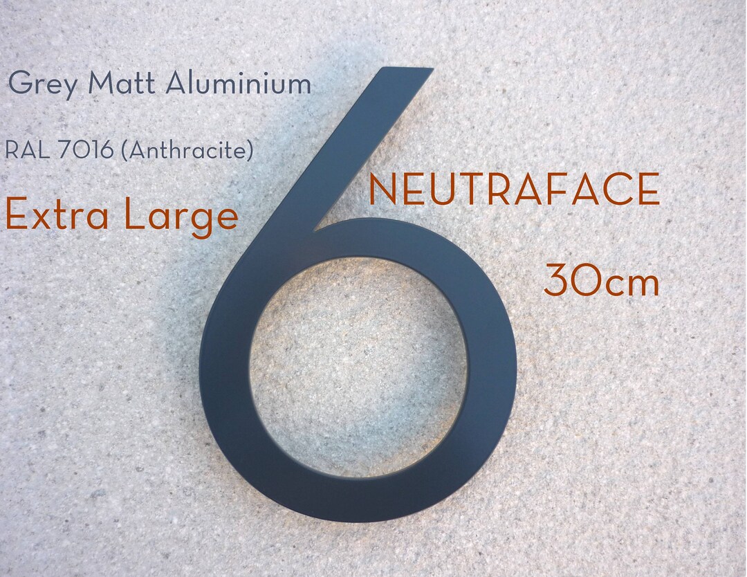 NEUTRAFACE Extra Large Aluminium House Number - 30cm Height Modern ...