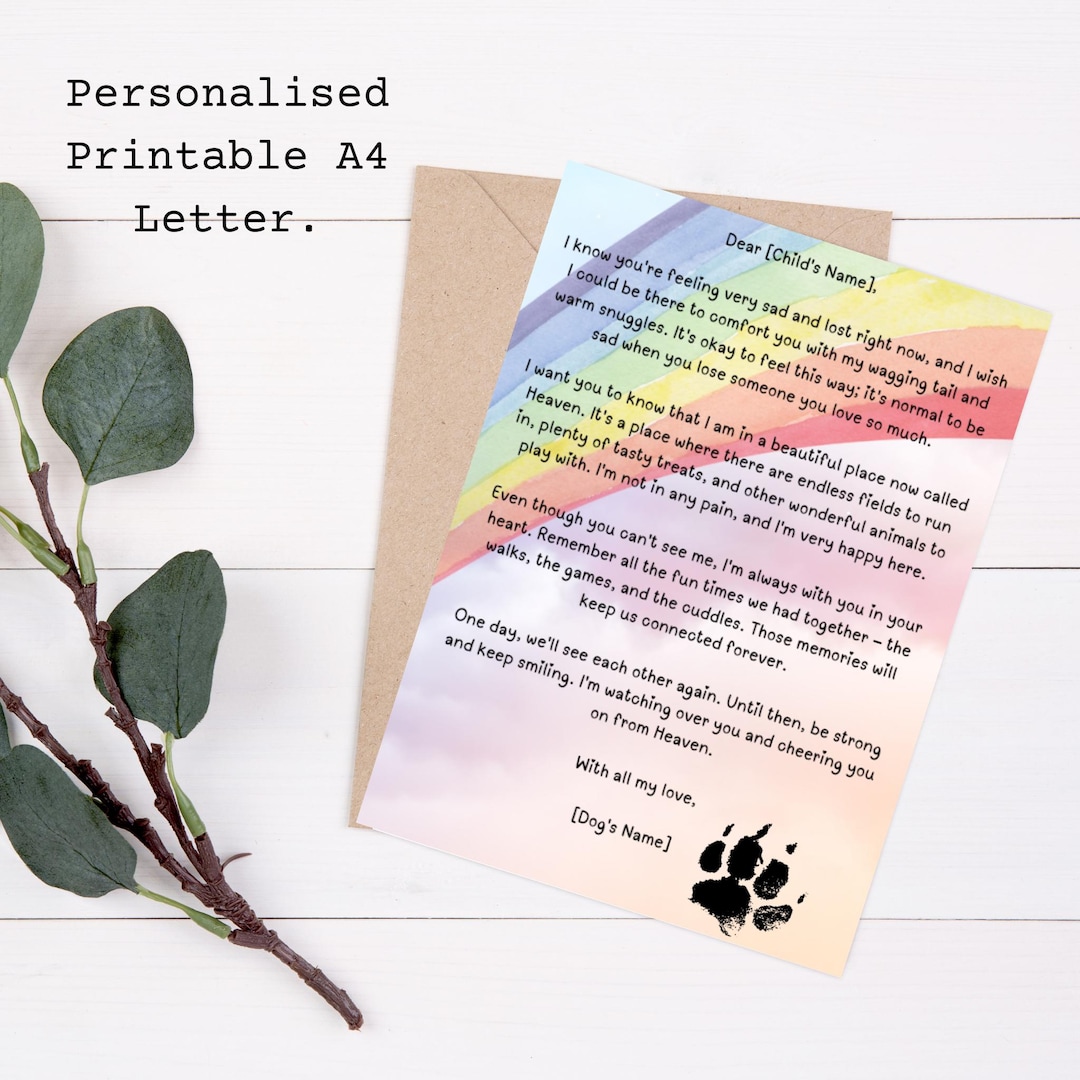 Personalised Goodbye Letter, Pet Loss, Child Grief, Dog Goodbye Letter ...