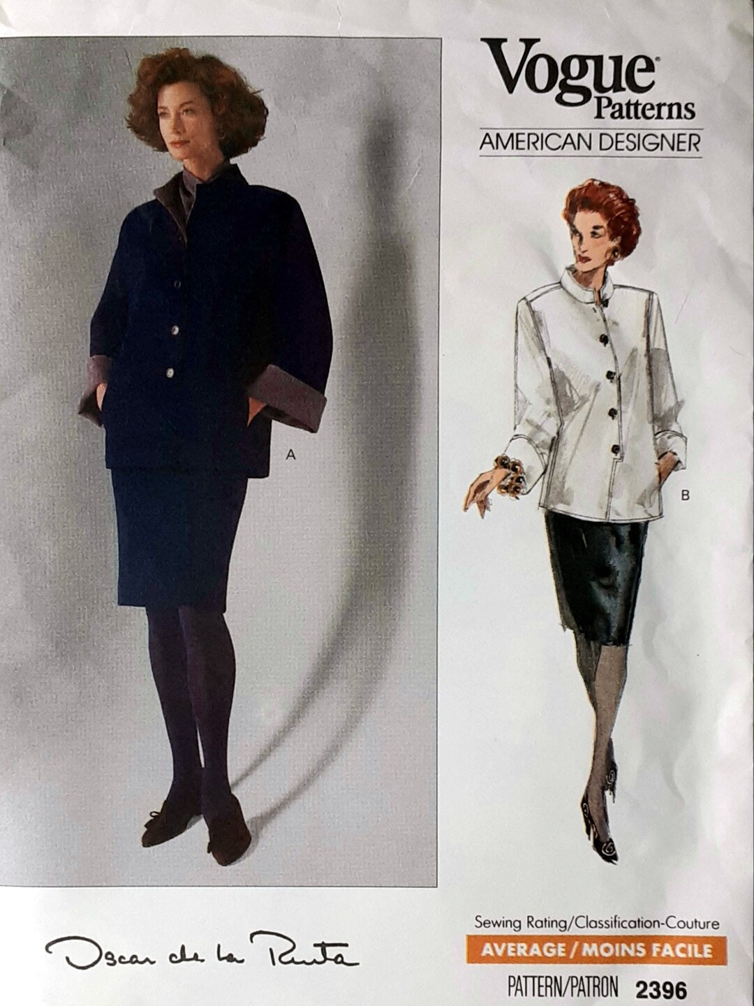 1989 Vogue 2396 Oscar De La Renta Misses' Top, Skirt & Scarf Vintage ...