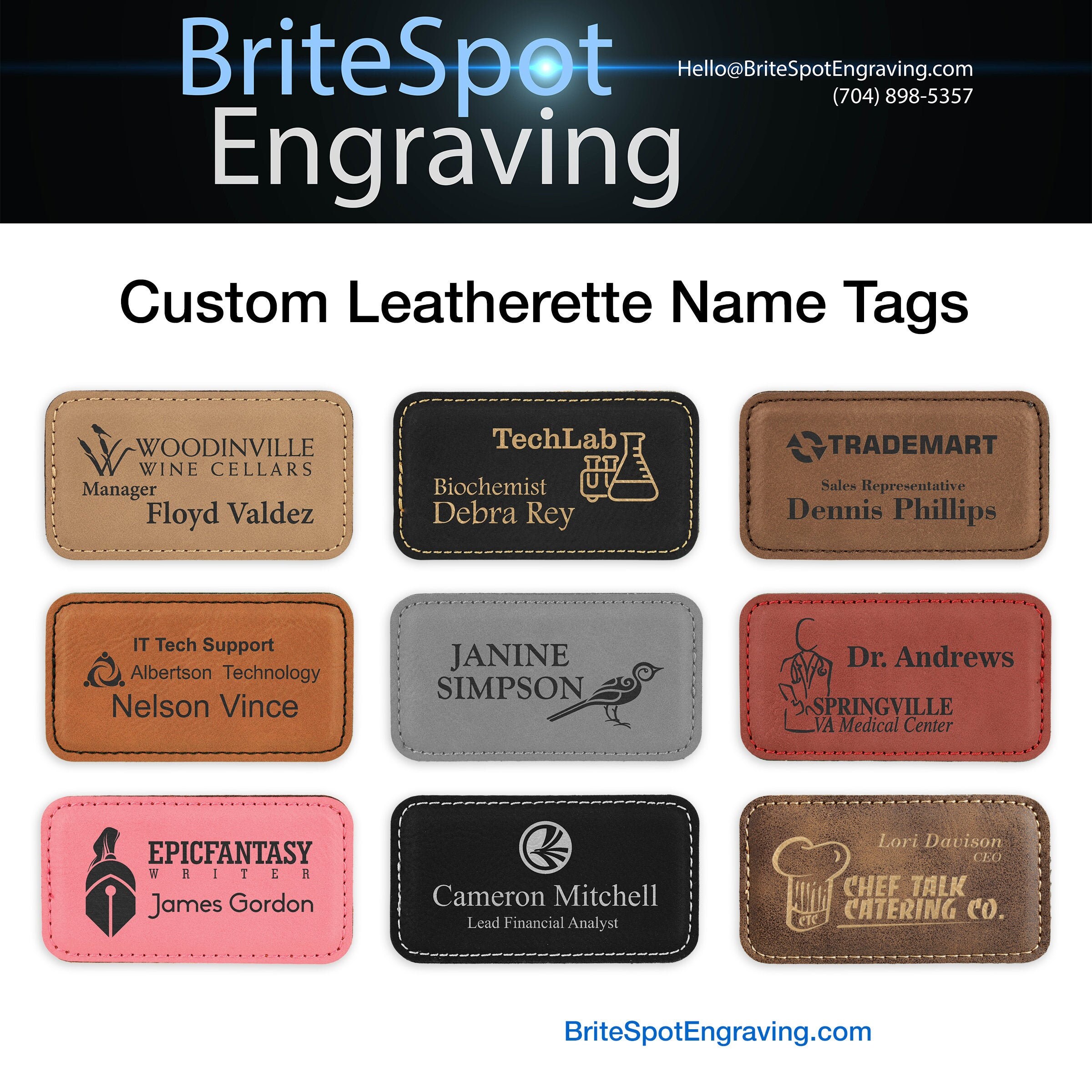 Personalized Leatherette Name Tag | Engraved Magnetic Badge - Etsy