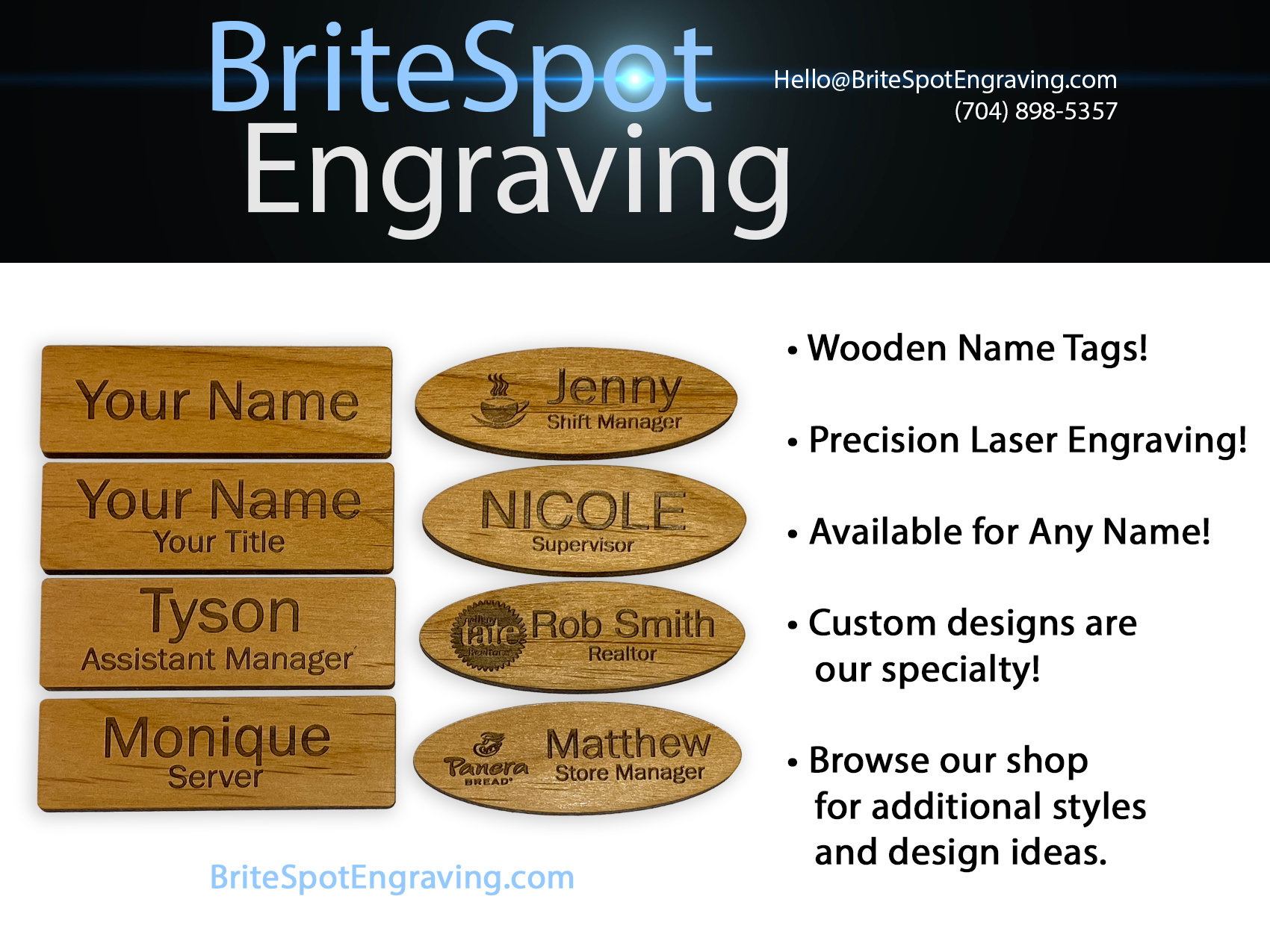 Custom Laser Engraved Wooden Name Tag | Alder or Maple - Etsy