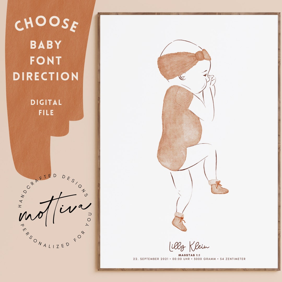 GEBURTSPOSTER Im Maßstab 1:1 Personalisiertes Neugeborenen Geburt ...