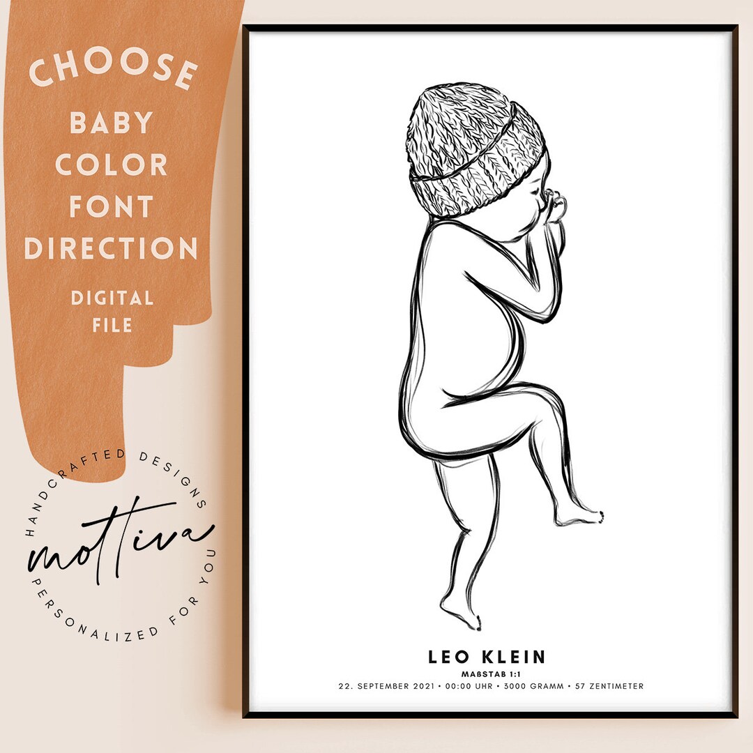 GEBURTSPOSTER Im Maßstab 1:1 Personalisiertes Neugeborenen Geburt ...