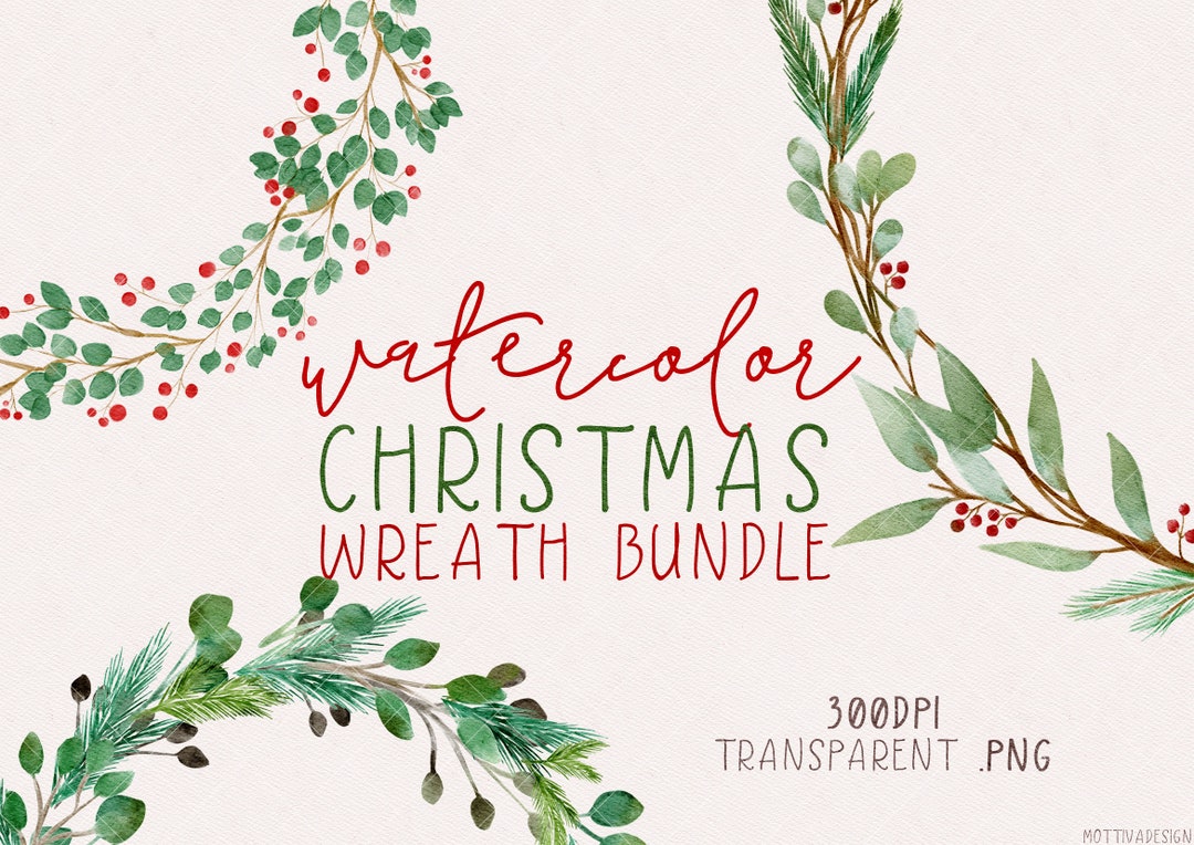 Christmas Wreath Clipart Set / Watercolor / Watercolor / Xmas Clipart ...