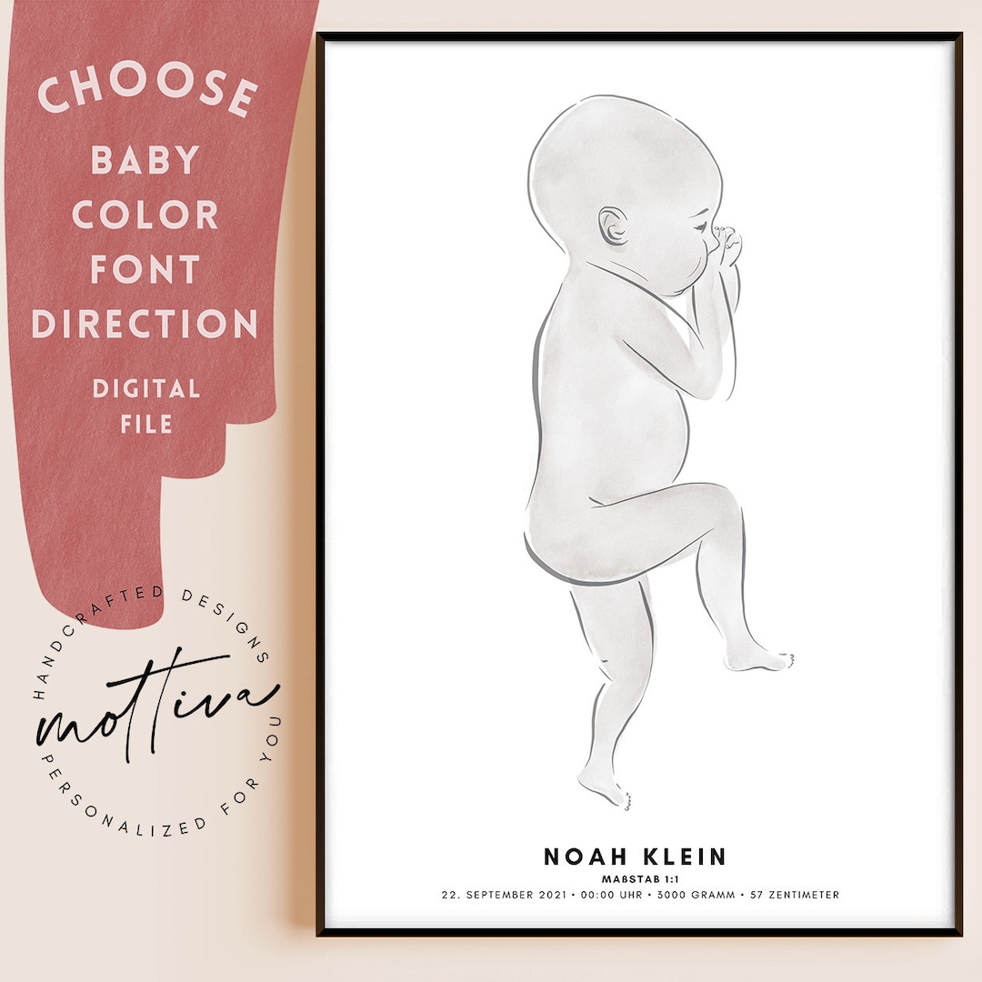 BIRTH POSTER in 1:1 Scale Newborn Illustration Personalized - Etsy