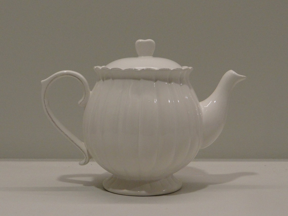 Vintage White Ceramic Teapot White Teapot With a Heart Tea - Etsy