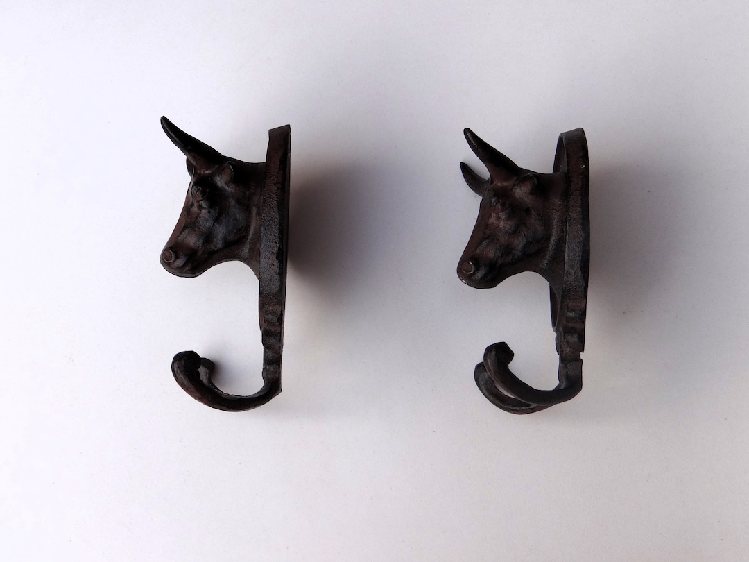 Set of 2 Cast Iron Coat Racks With Cow Heads Two Coat Hooks - Etsy