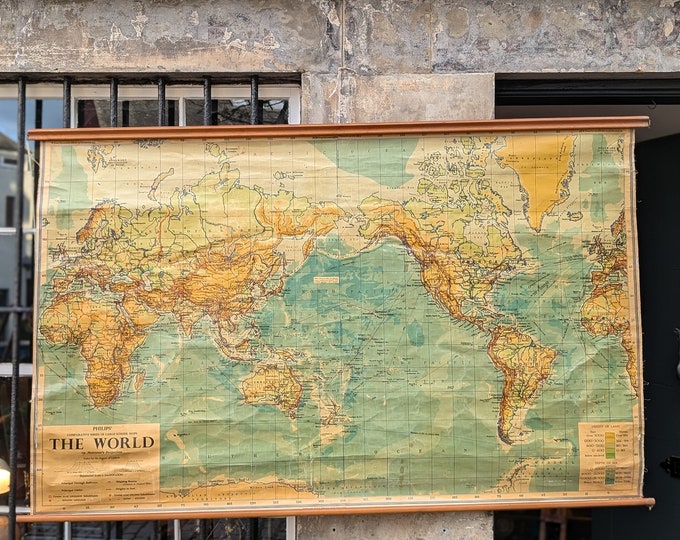Very Large 1960's World Map Wall Chart / Hanging Map - Etsy