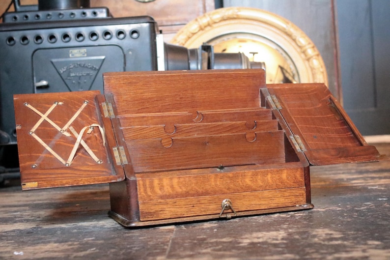 Small Tiger-oak Stationery Cabinet / Writing Slope – Twin Fall-fronts ...