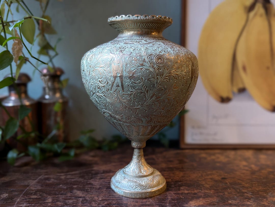 Early 20th.c Gold Gilded Indian Engraved Brass Surahi / Vase - Etsy