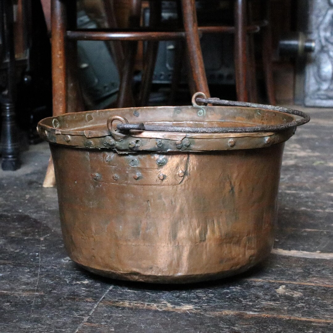 Victorian Hand-riveted Copper Cauldron With Iron Swing Handle – 39cm Ø ...