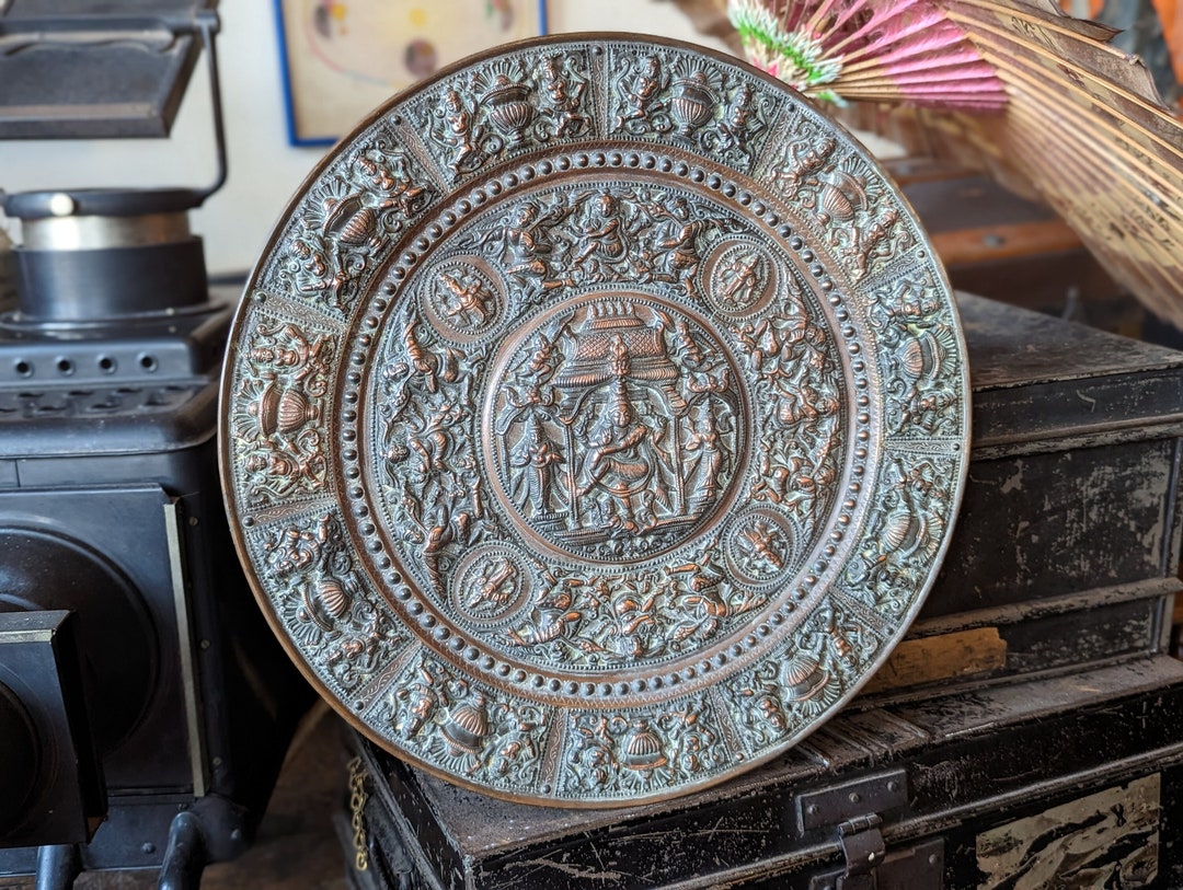 Antique Indian Hindu Copper Engraved Charger / Plate - Etsy