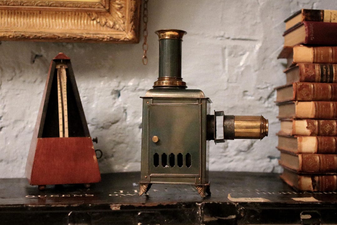 Antique Tin Plate Magic Lantern Slide Projector and Slides - G C & CO ...