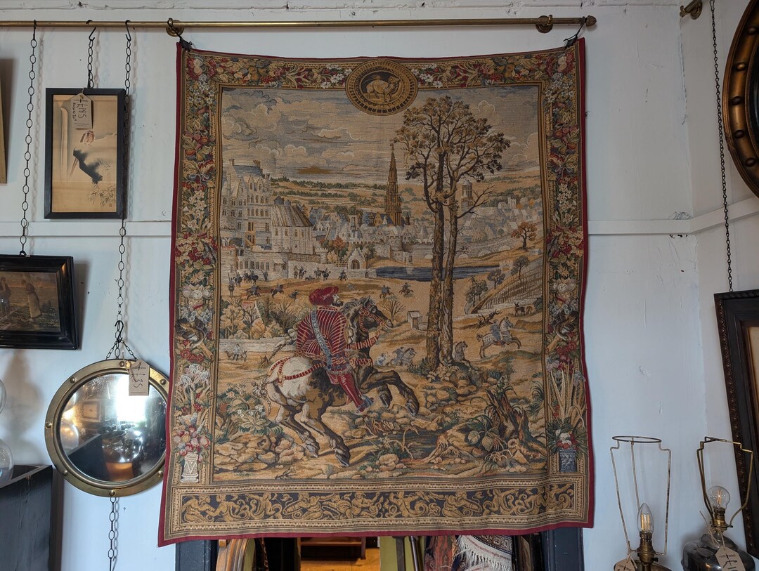 Large Medieval Scene Woven Wall Tapestry With Red Border - Etsy