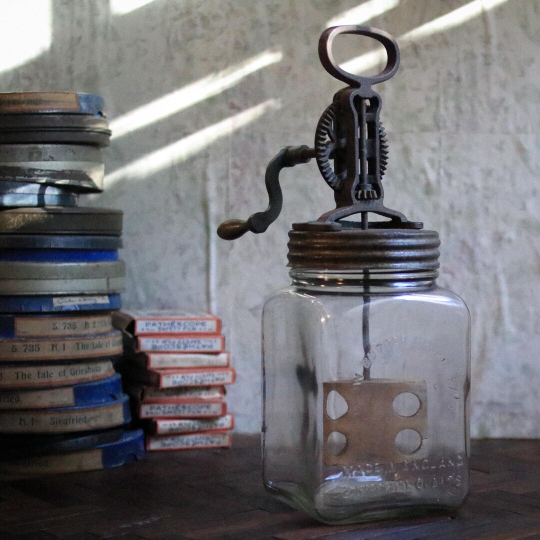 Antique Glass Jar Butter Churn – Cast-iron Crank & Wooden Paddle ...