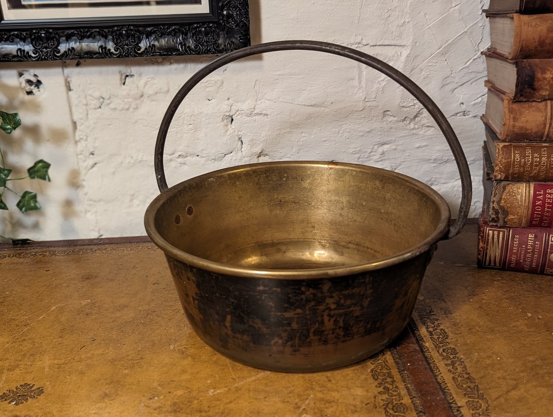 Large Antique Brass Fire Pot / Jam Pot - Etsy