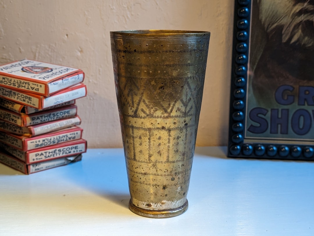 Indian Early 20th.c Etched Brass Lassi Cup - Etsy