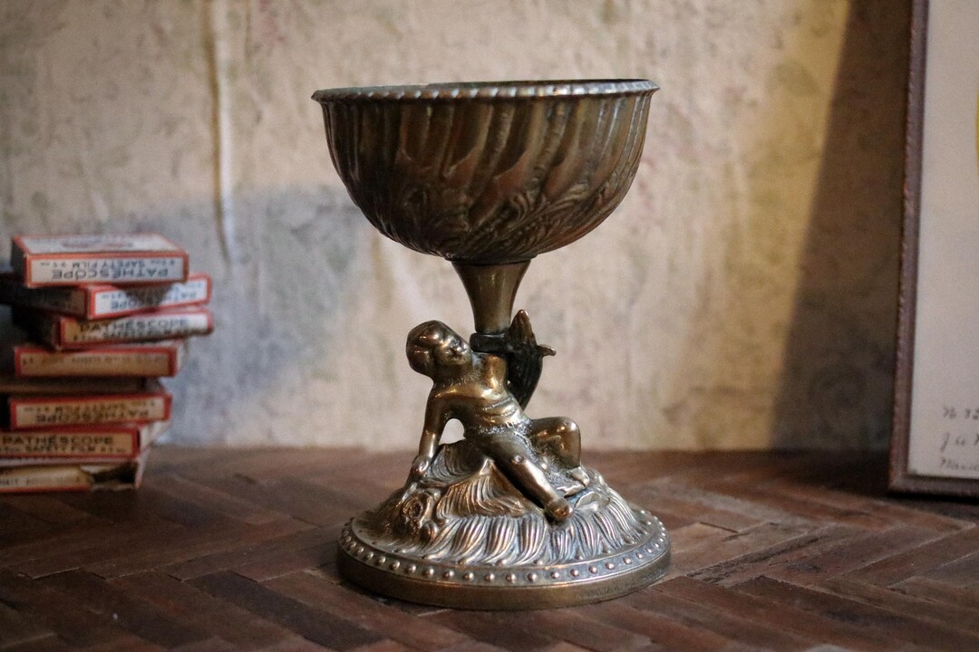 Antique 19th.c Bronze Chalice Pedestal Bowl With Cherub - Etsy