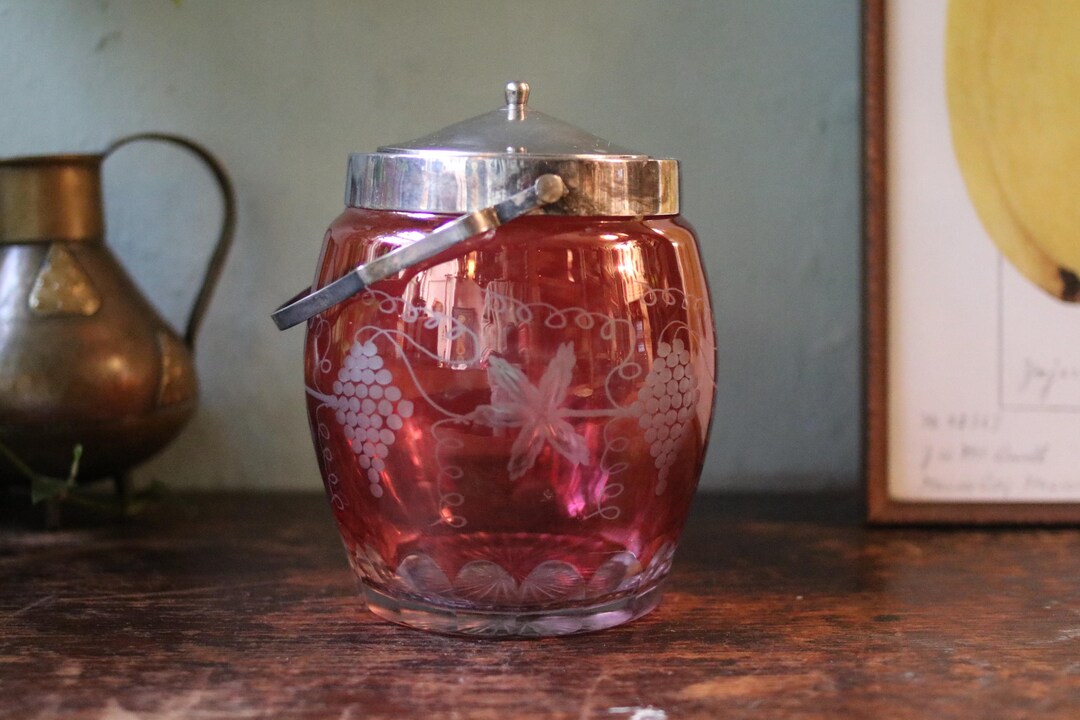 Victorian Cranberry Glass Biscuit Barrel - Etsy