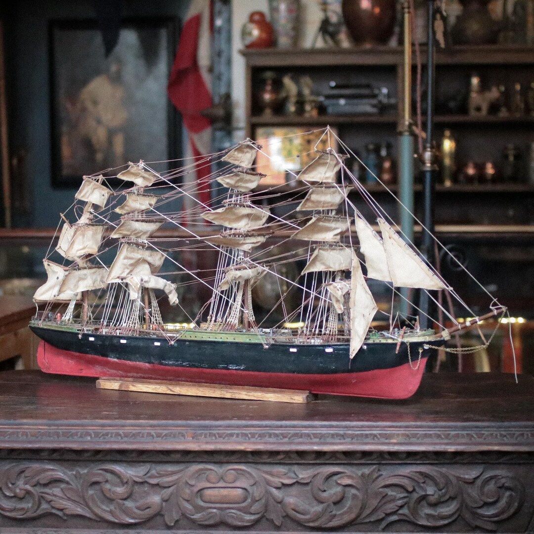 Vintage C.1940 Hand-built Sailing Ship Model With Original Rigging ...