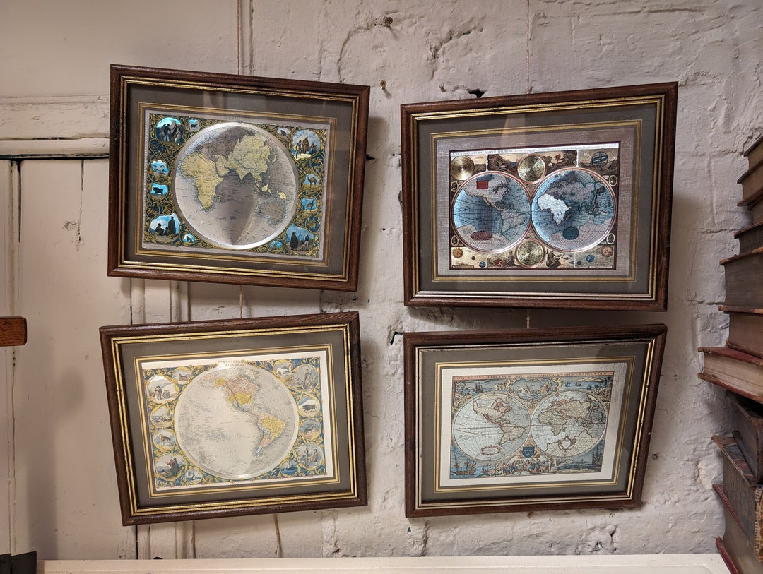 Vintage Foiled World Map in Hardwood Frame - Etsy