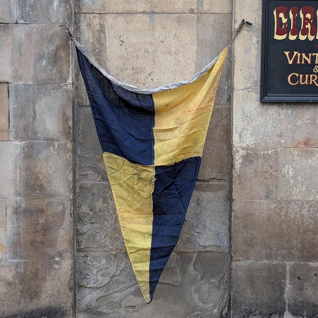 Large Vintage Nautical Signal Pennant Flag Textile - Blue & Yellow ...