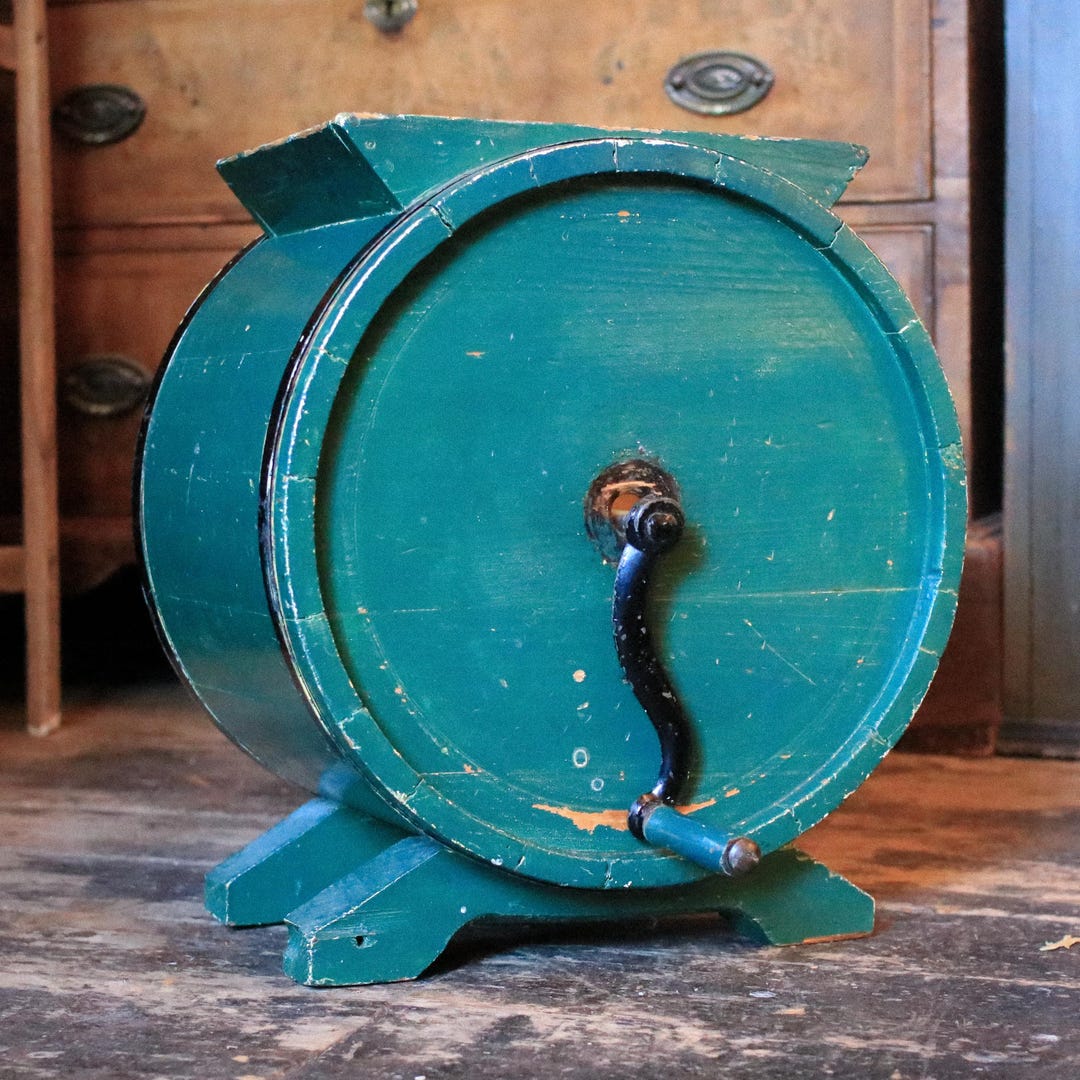 Vintage Barrel Butter Churn in Original Teal Paint – Decorative ...