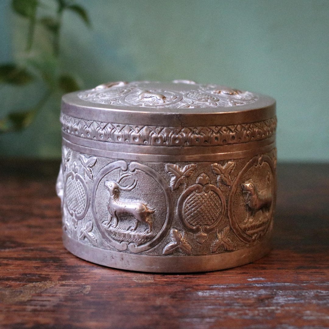 Antique Burmese Repoussé Metal Lidded Box – Animal Motif - Etsy