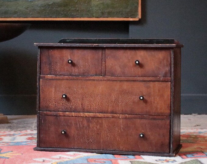 Antique Mini Countertop Chest of Drawers – Ebonised Knobs - 41.5 X 19 X ...