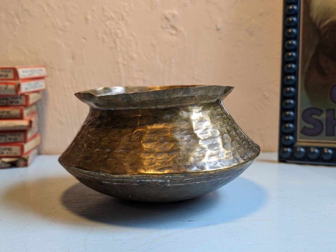 Antique Indian Hammered Brass Handi Bowl - Biryani Pot - Etsy