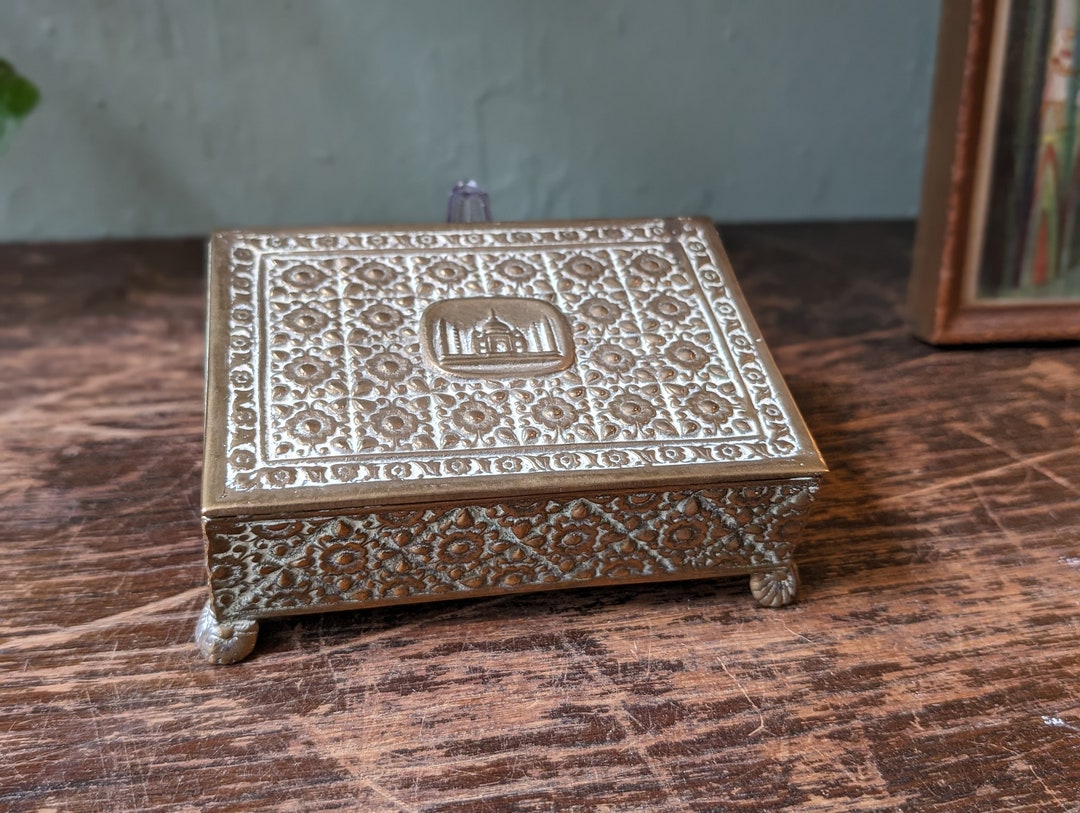 Antique Indian Velvet Lined Brass Casket Box - Etsy