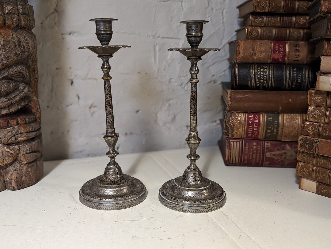Pair of Vintage Indian Engraved Candle Sticks - Etsy