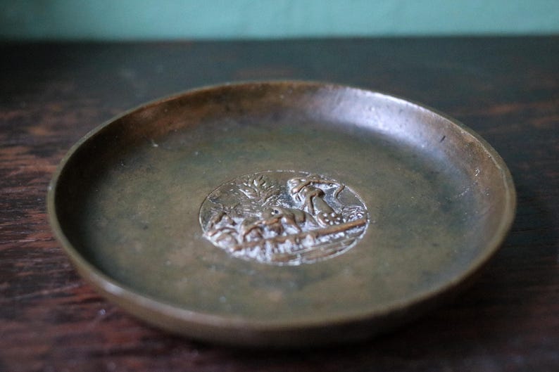 Small Antique Cast Brpnze Dish With Plough Scene Relief – 6" - Etsy