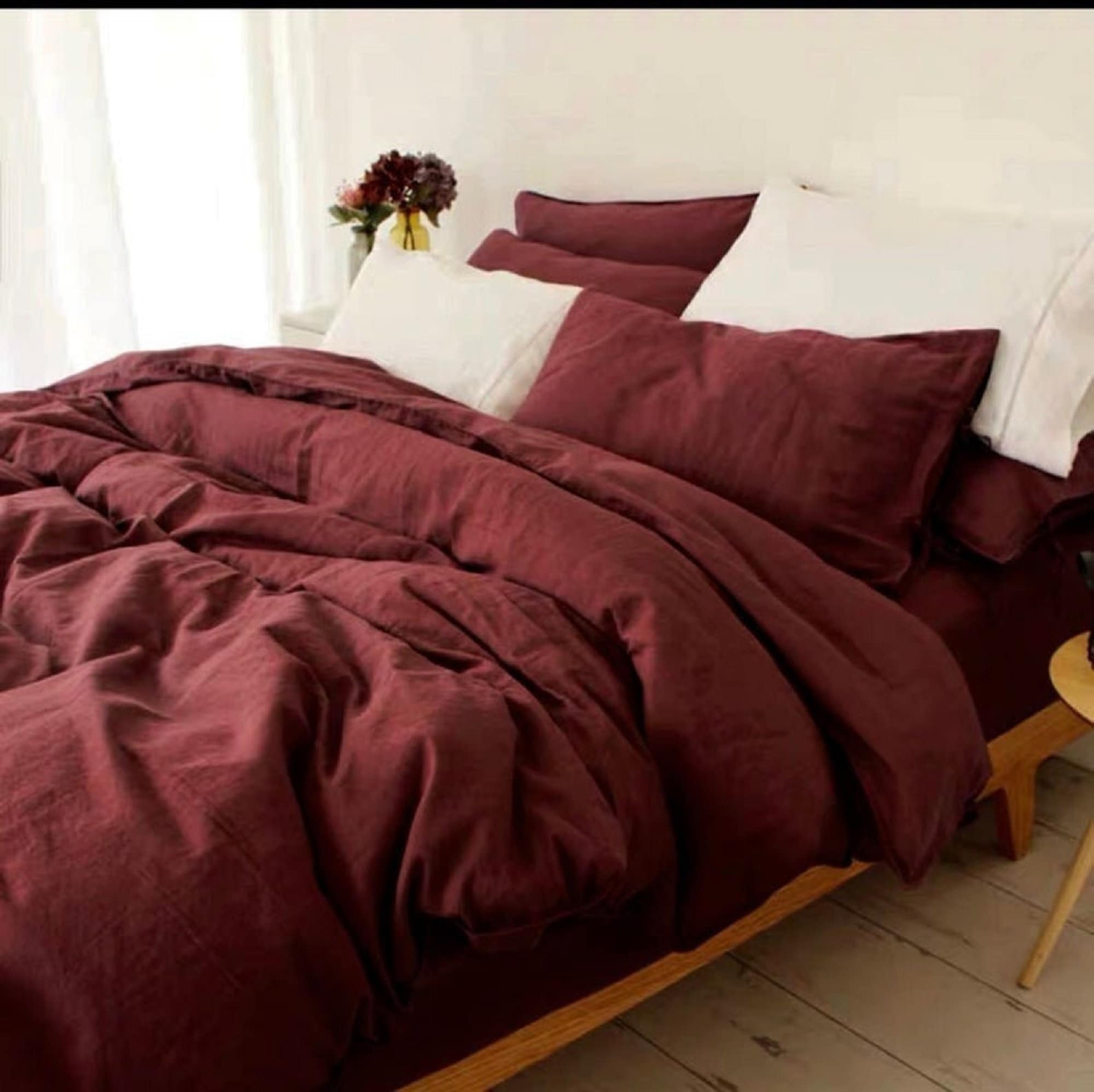 3 Pcs Maroon Washed Cotton Duvet Cover Set UO Bedding Twin - Etsy