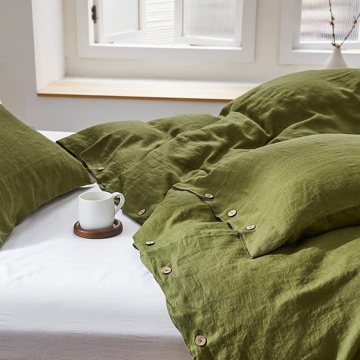3 Piece Linen Bedding Set in Moss Green Green Linen Duvet - Etsy