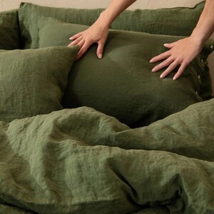 3 Piece Linen Bedding Set in Moss Green Green Linen Duvet - Etsy
