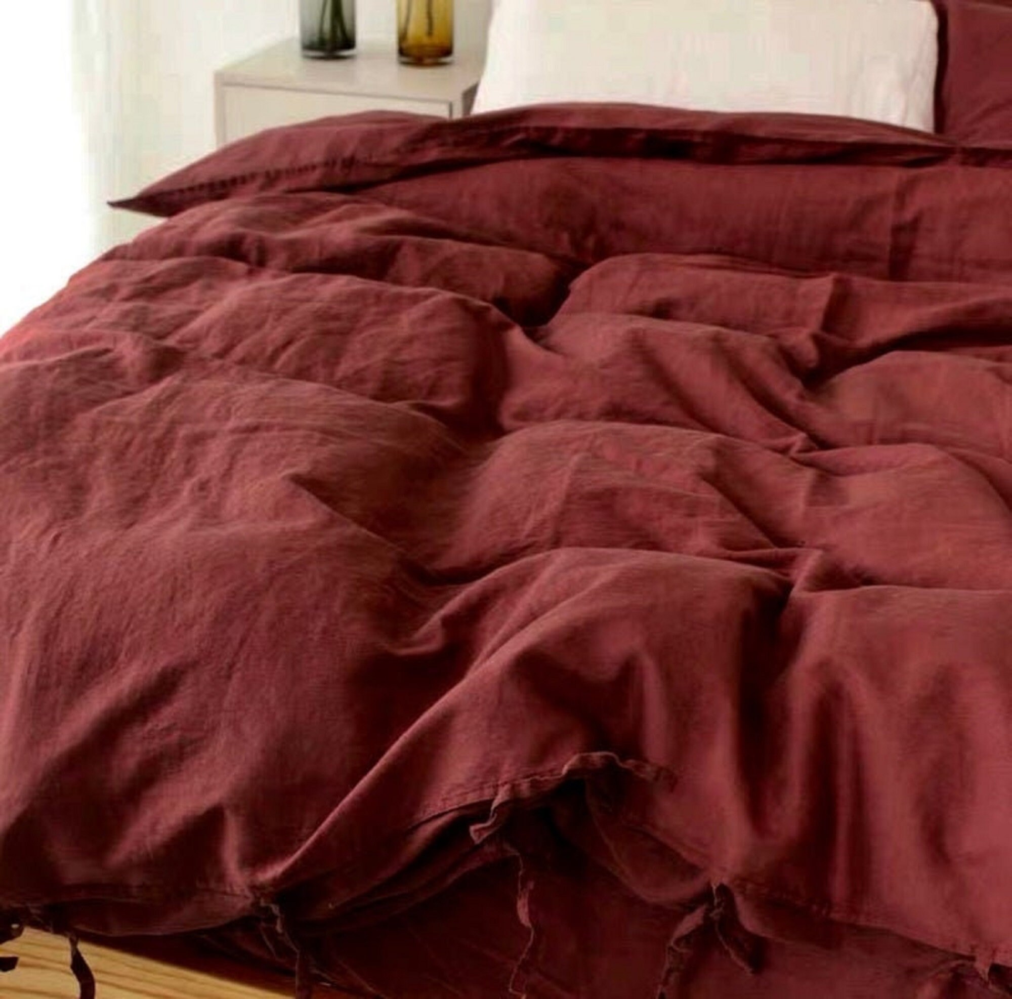 3 Pcs Maroon Washed Cotton Duvet Cover Set UO Bedding Twin - Etsy