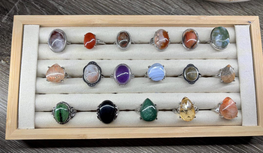 Adjustable Natural Crystal/gemstone Rings - Listing 1 of 3 - Etsy