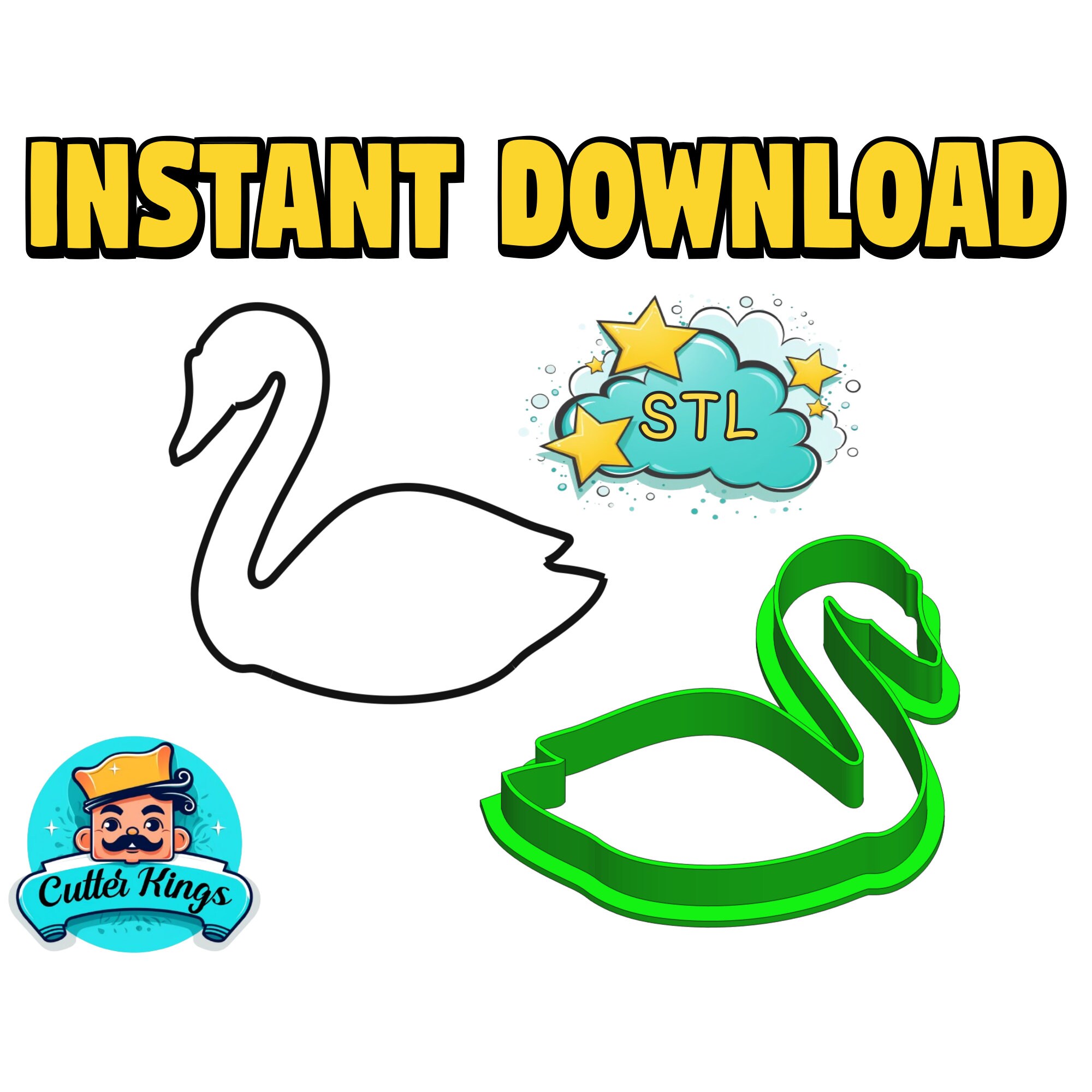 Elegant Swan Cookie Cutter - STL File Digital Download for 3D Printing ...
