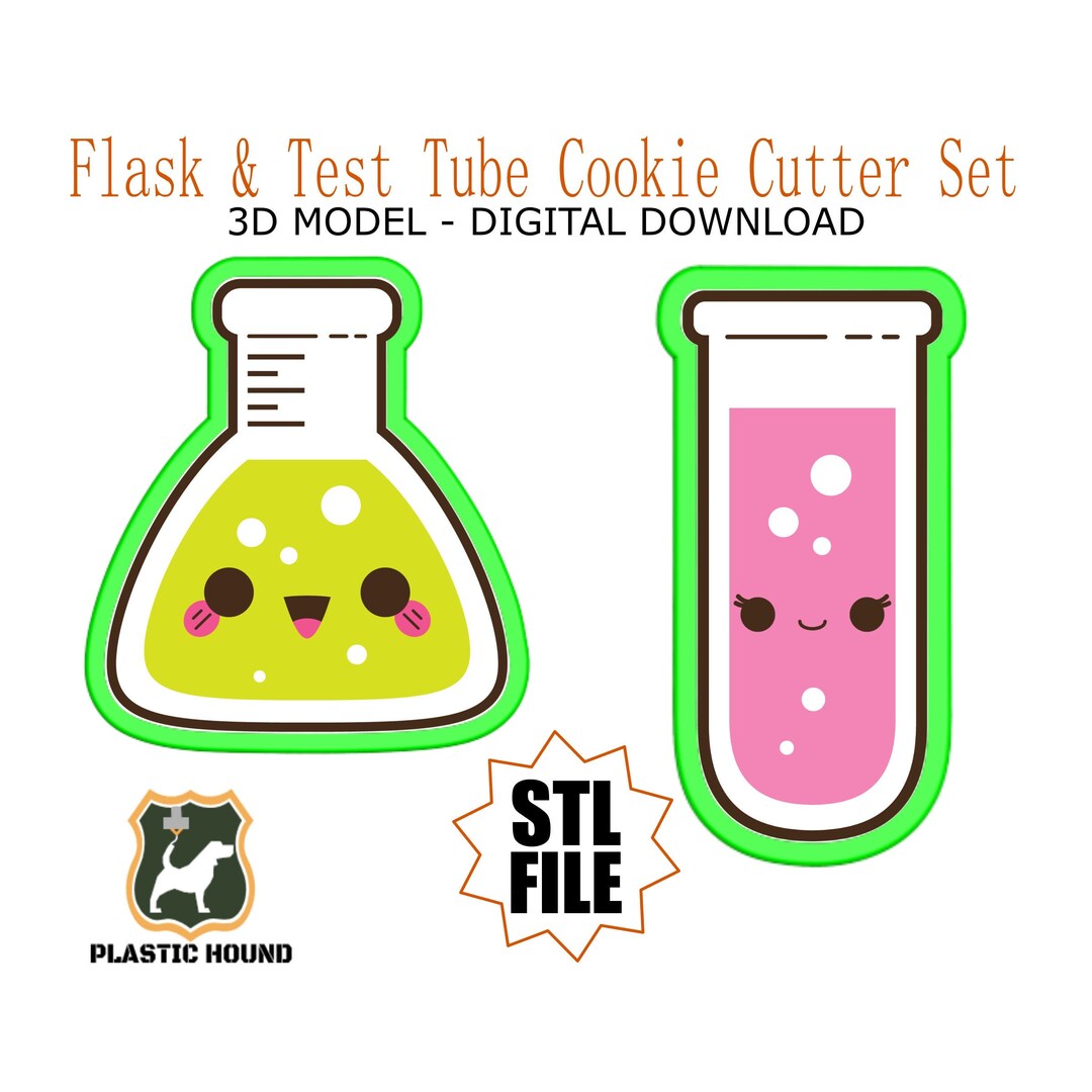 Science Flask Test Tube Kawaii Cookie Cutter Set STL File - Etsy