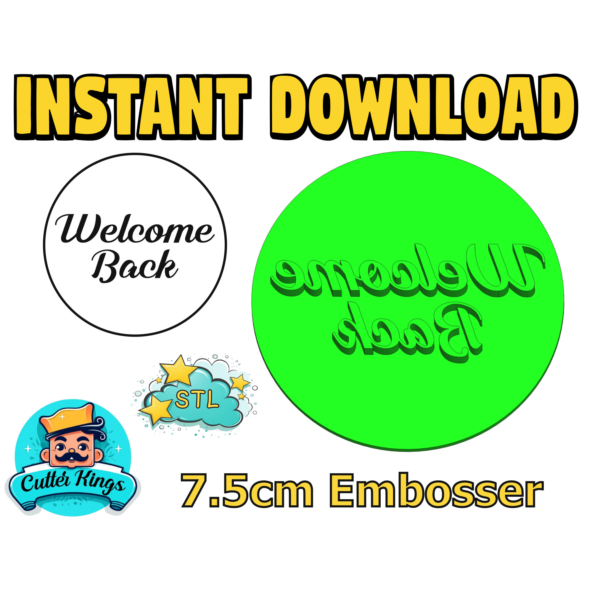 Welcome Back Script Cursive 7.5cm Embosser - STL File Digital Download ...